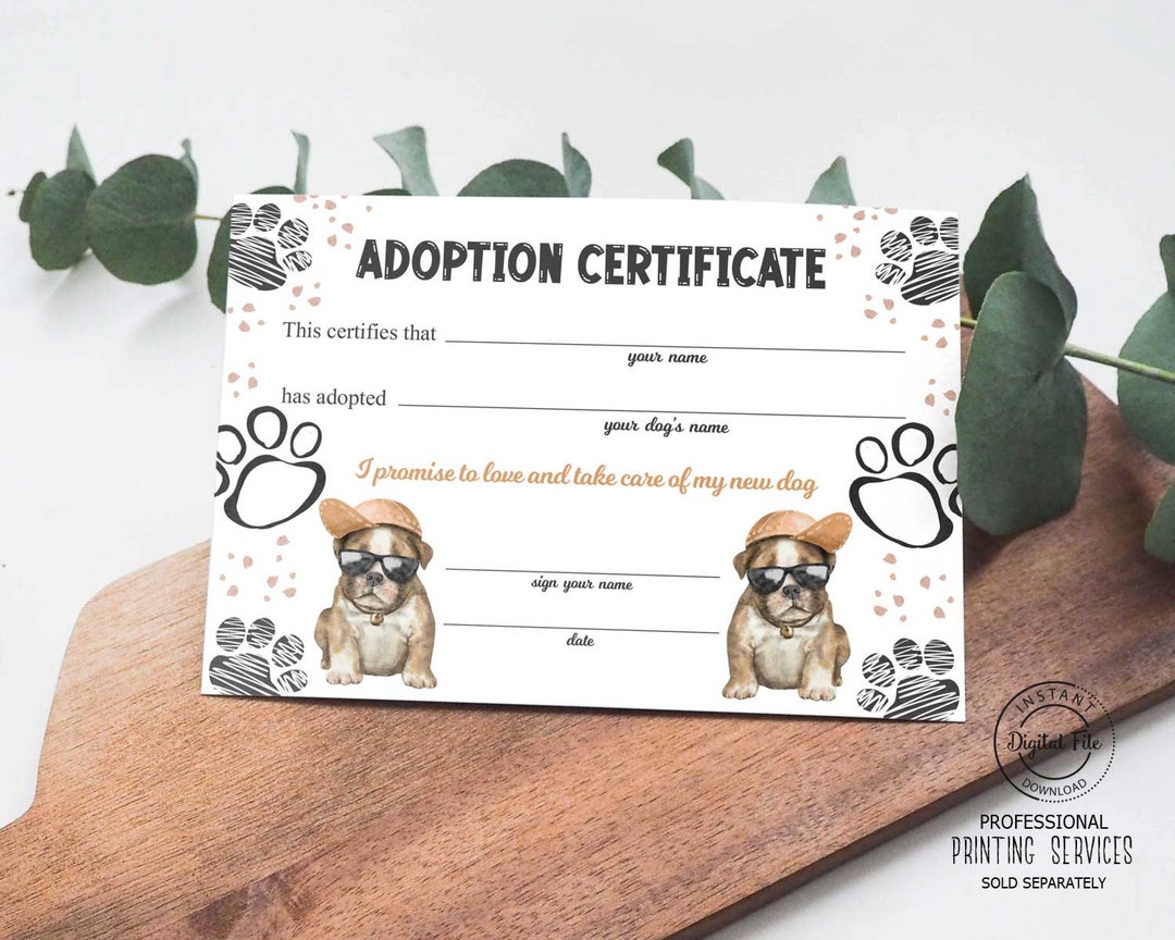 Adopt a Puppy Certificate Printable Dogs Birthday Let's Pawty Pet ...