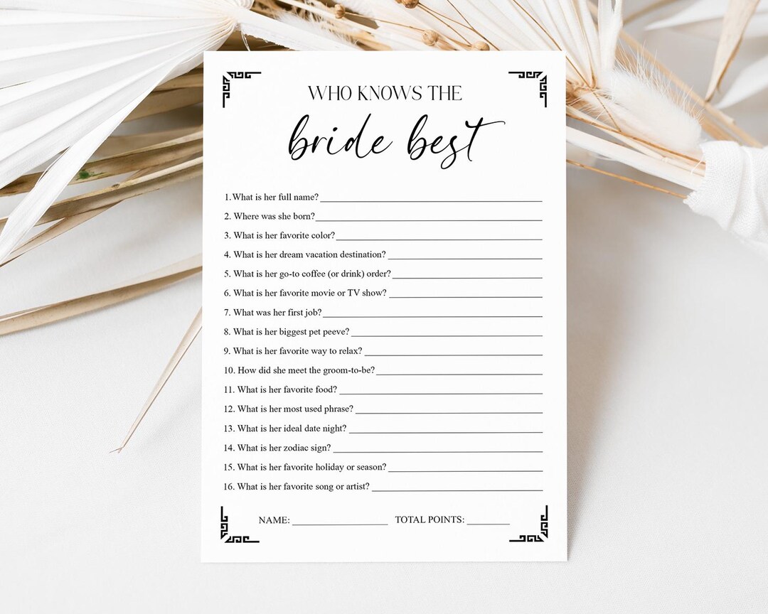 MARLO Who Knows the Bride Best, How Well Do You Know the Bride, Bridal ...
