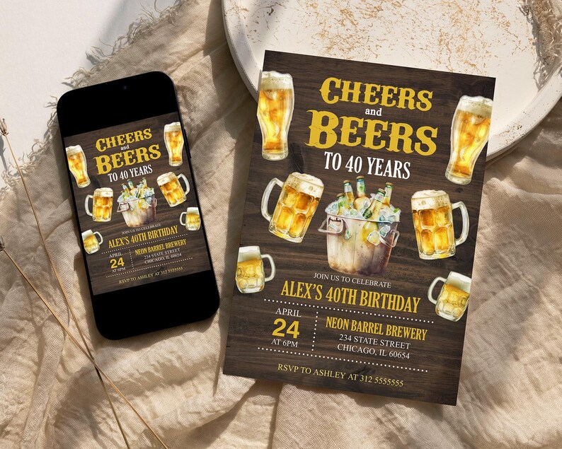 Editable Cheers and Beers Birthday Invitation, Brewery Birthday Party ...