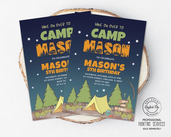 Boy Camping Birthday Invitation, Camp Out Party Invite Printable, One ...