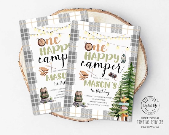 One Happy Camper Birthday Invitation, Boy Camping 1st Birthday Party ...