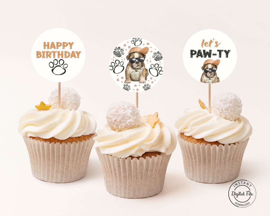 Dogs Birthday Party Cupcake Toppers, Let's Pawty Printable Puppy ...