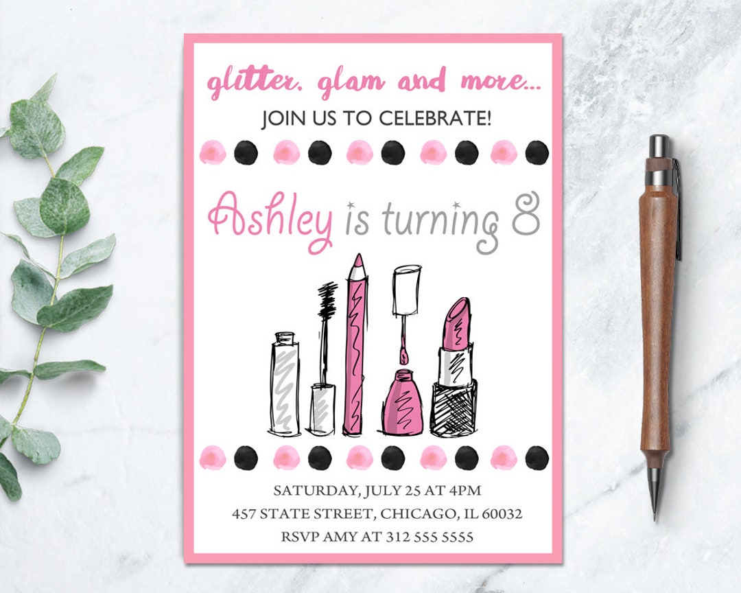 Makeup Printable Party, Girl Sleepover Invitation, Girl Slumber Party ...
