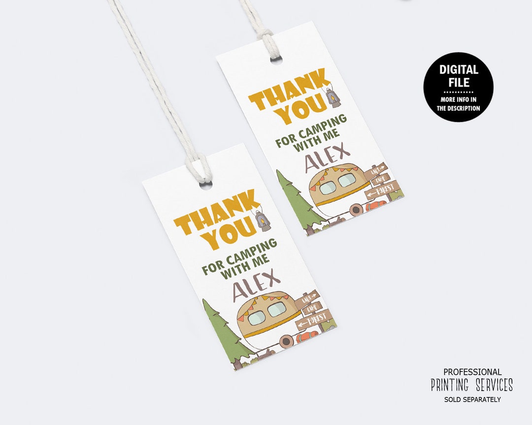 Camping Birthday Favor Tag, Boy Camping Party Gift Tag, Treat Thank You ...