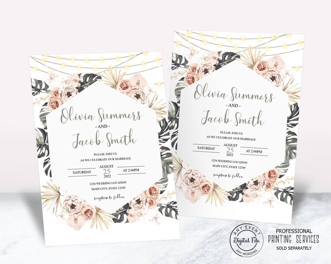 Bohemian Floral Wedding Invitation Elegant Beach Wedding - Etsy