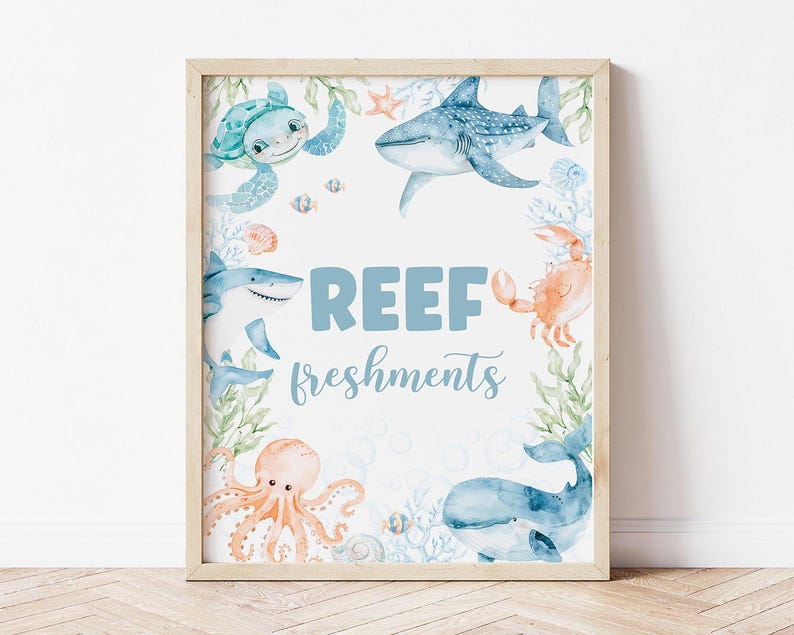 Under the Sea Drink Table Sign, Ocean Reef Refreshments Sign, Boy Shark ...