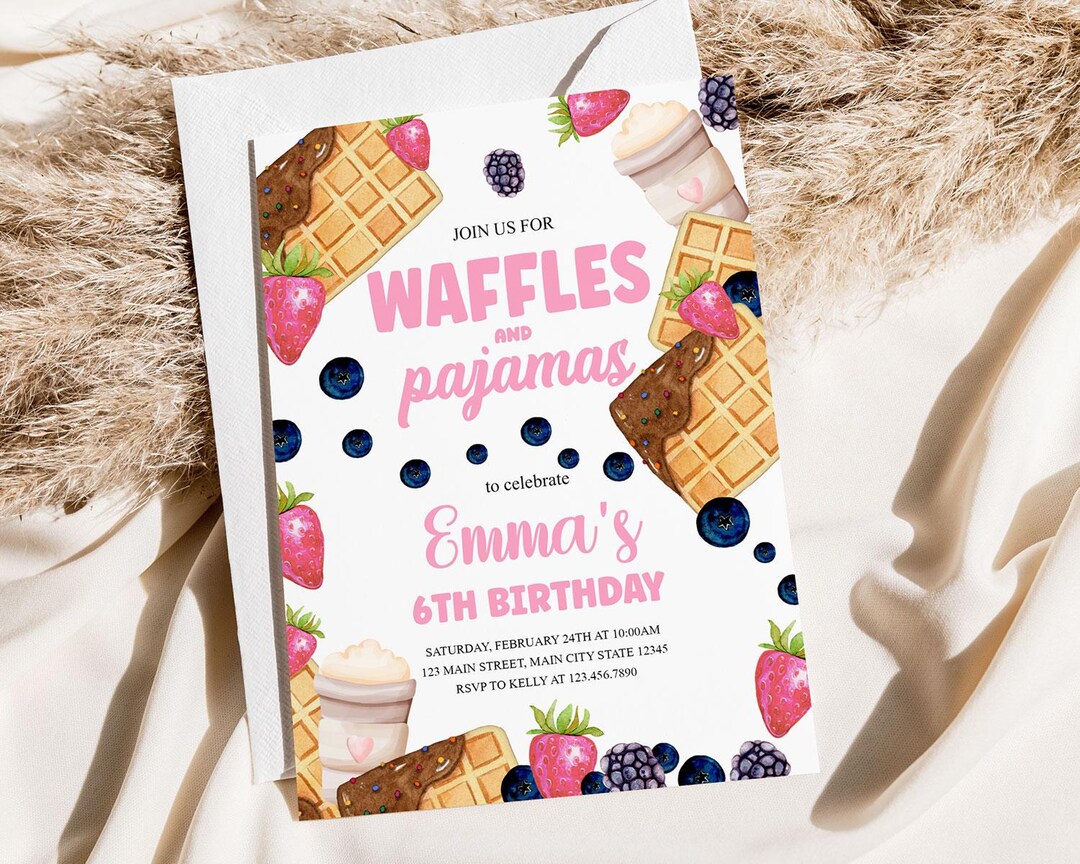 Waffles and Pajamas Birthday Invitation, Girl Waffles and Pjs Party ...