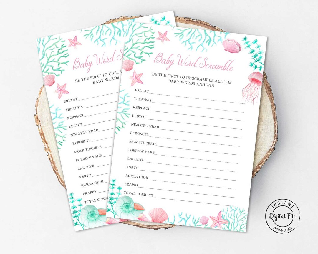 Under the Sea Baby Shower Word Scramble Game Printable, Beach Starfish ...