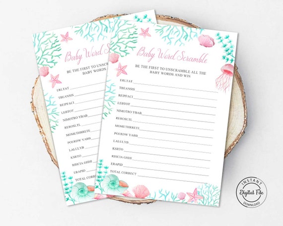 Under the Sea Baby Shower Word Scramble Game Printable, Beach Starfish ...