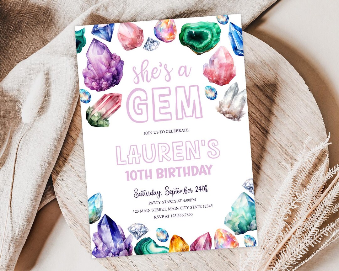 Crystal Gemstone Birthday Invitation, She's a Gem Birthday Invitation ...