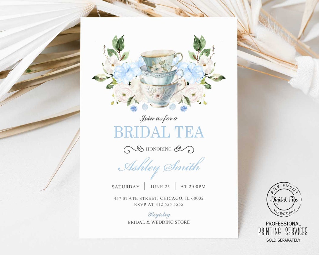 Tea Party Bridal Shower Invitation, Blue Floral High Tea Party Invite ...