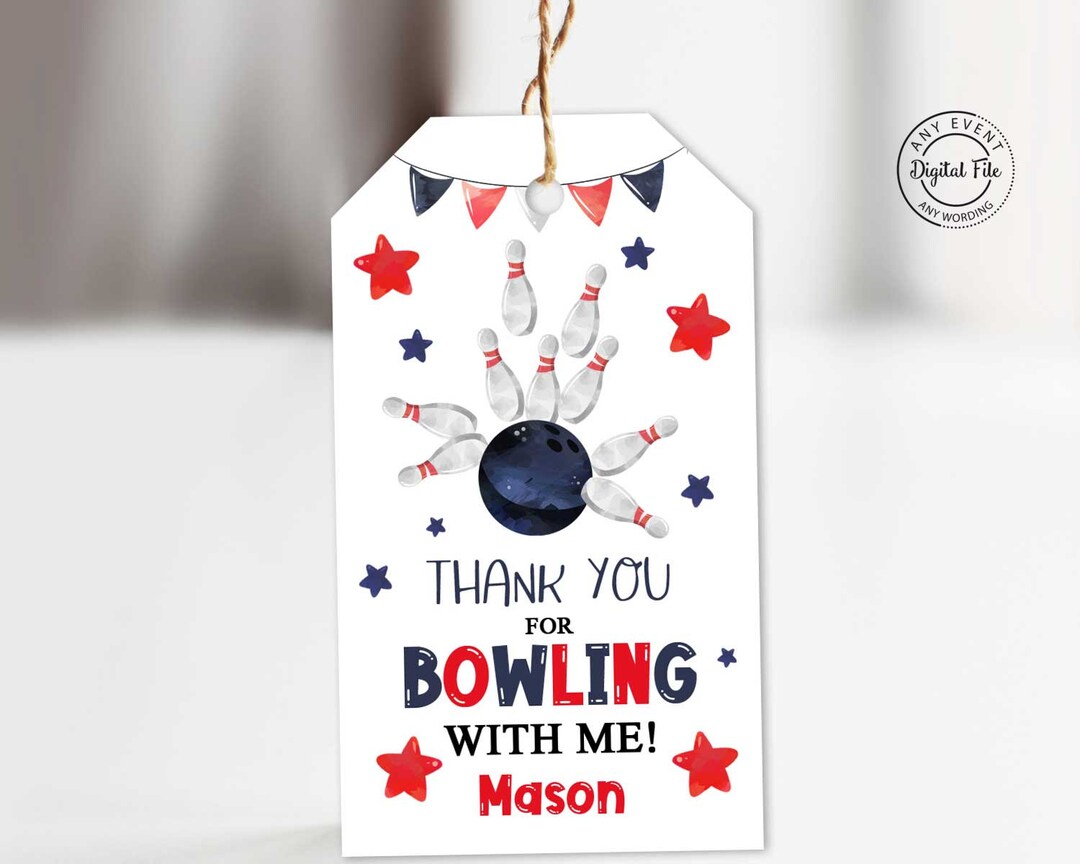 Bowling Boy Birthday Thank You Tag, Strike up Some Fun Favors Tags, Boy ...