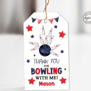 Bowling Boy Birthday Thank You Tag, Strike up Some Fun Favors Tags, Boy ...