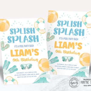 Boy Pool Party Invitation, Splish Splash Water Park Invite, Fun in the ...
