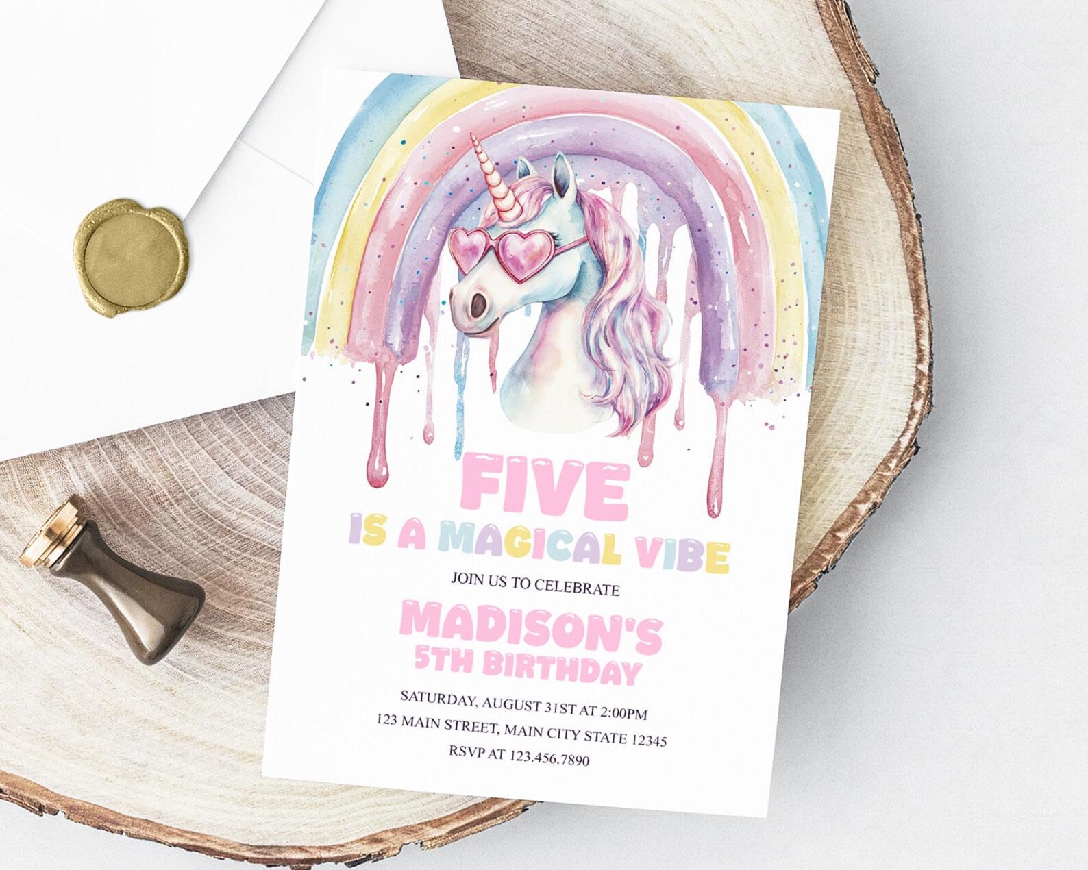 Unicorn Birthday Invitation 5th Five is a Magical Vibe Magical Party ...