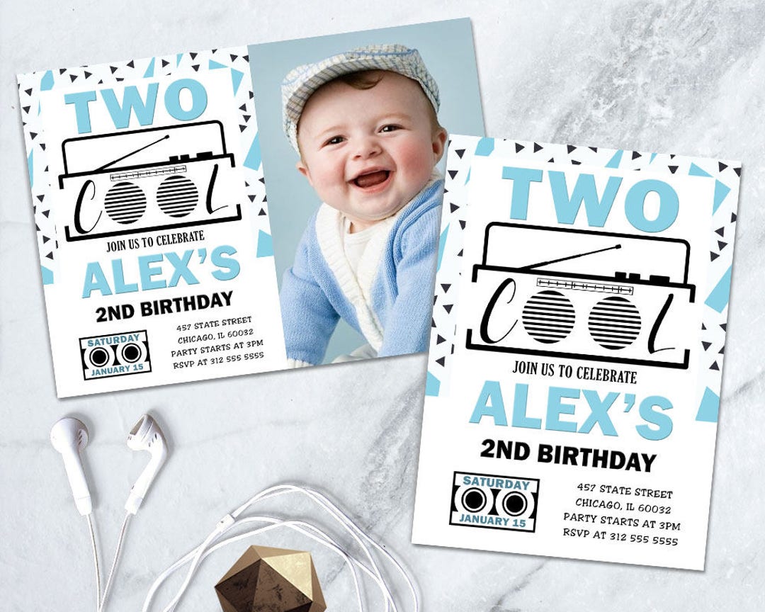 Boy 2nd Birthday Printable Invite, Two Cool Boy 2nd Birthday Invitation ...