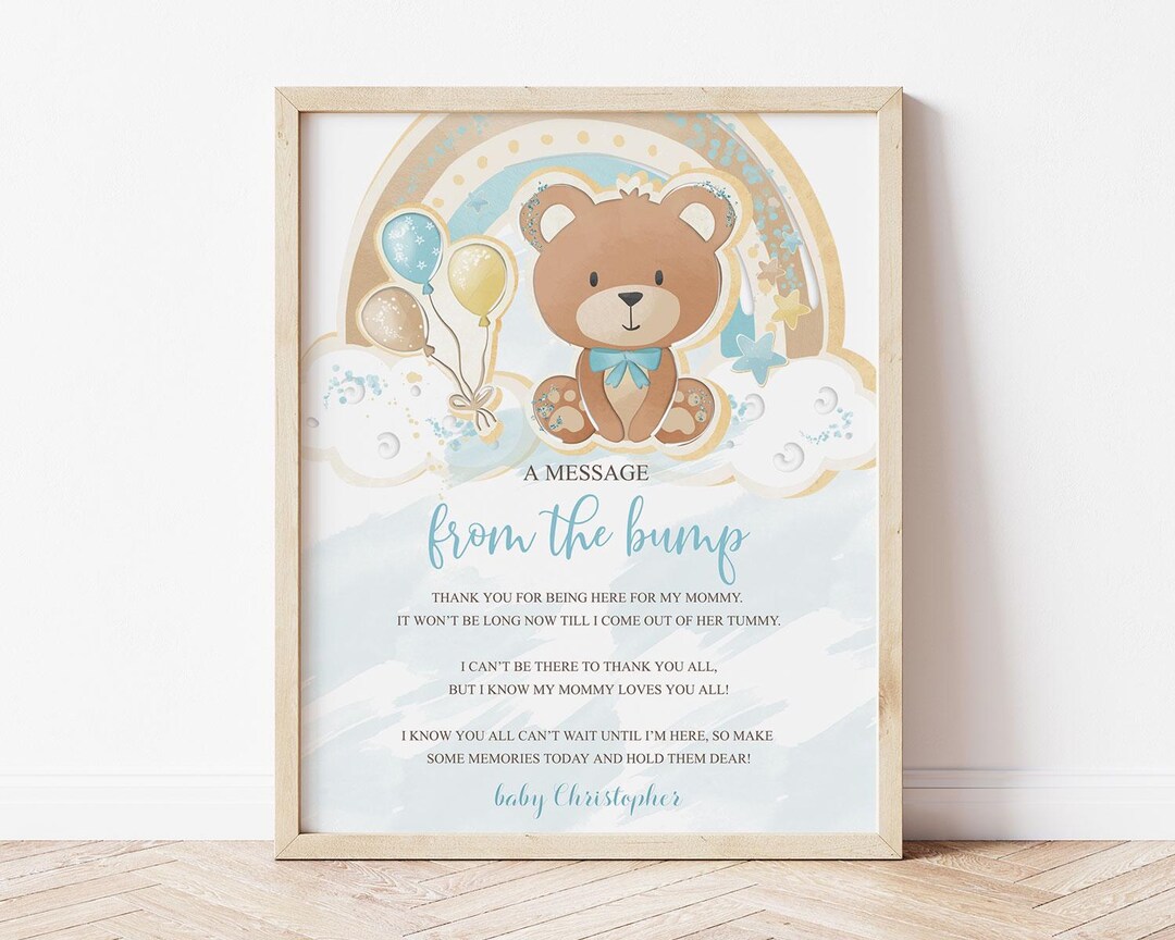 Editable Message From the Bump Sign, Bear Baby Bump Sign, Boy Baby ...