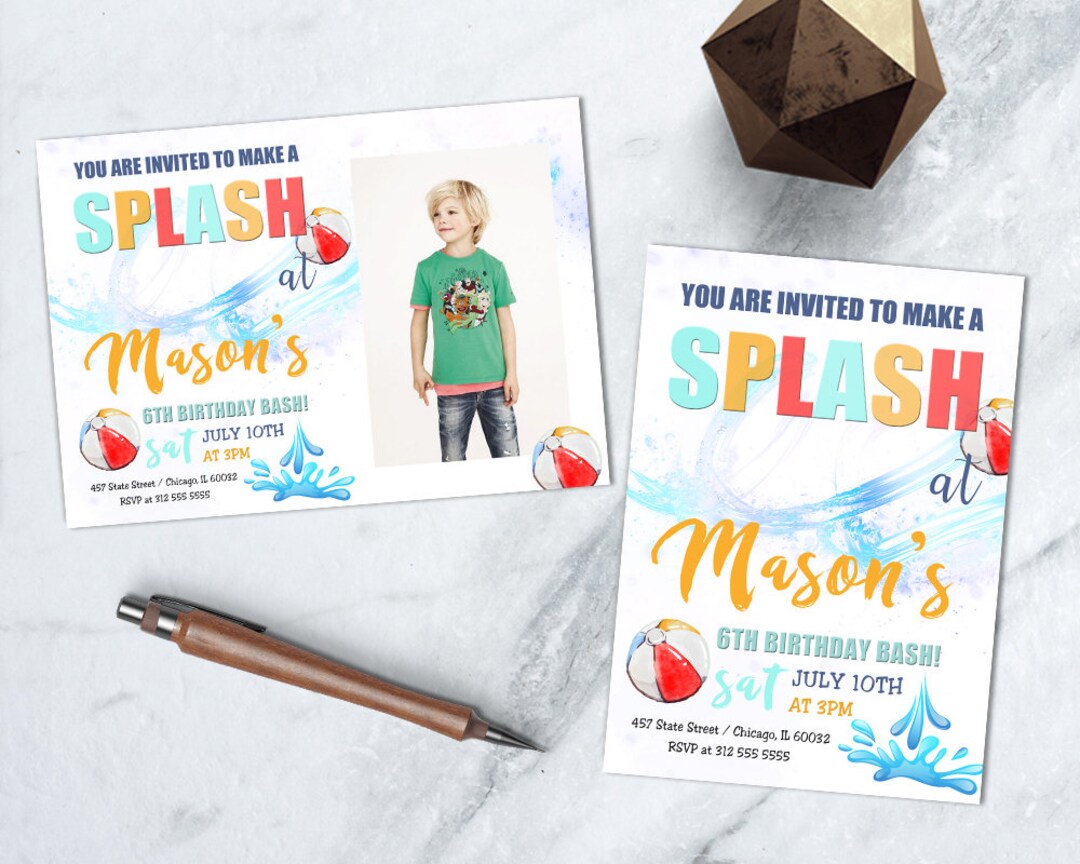 Swimming Birthday Party Invite, Beach Birthday Theme, Splash Party ...