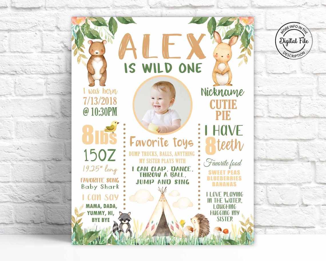 Woodland 1st Birthday Poster Printable Forest Kids Party - Etsy