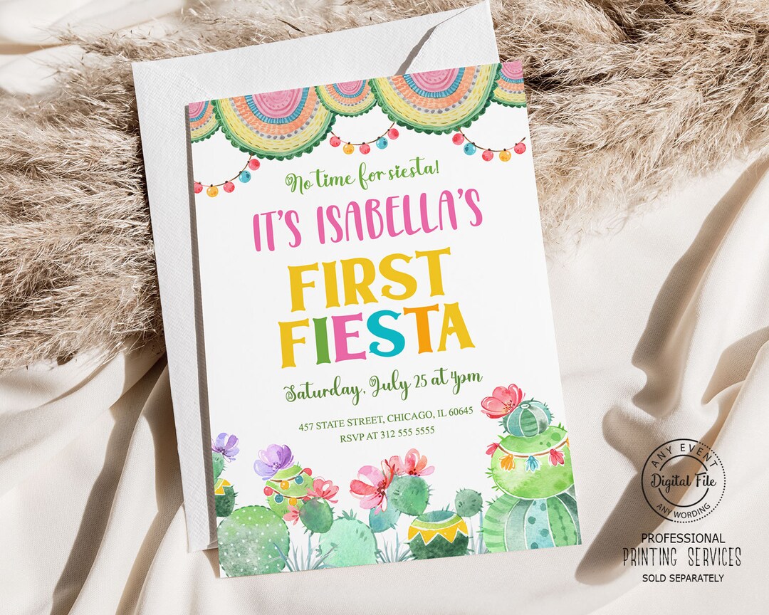 First Fiesta Invitation, Kids 1st Birthday Party, Cactus Invite, Fiesta ...