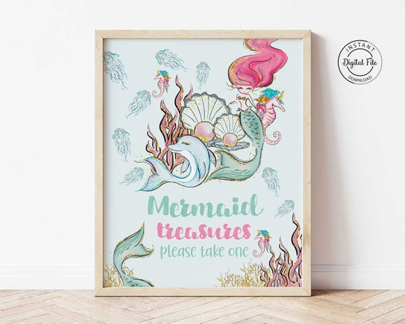 Mermaid Treasures Favor Table Sign | Under the Sea Table Decor, Ocean ...