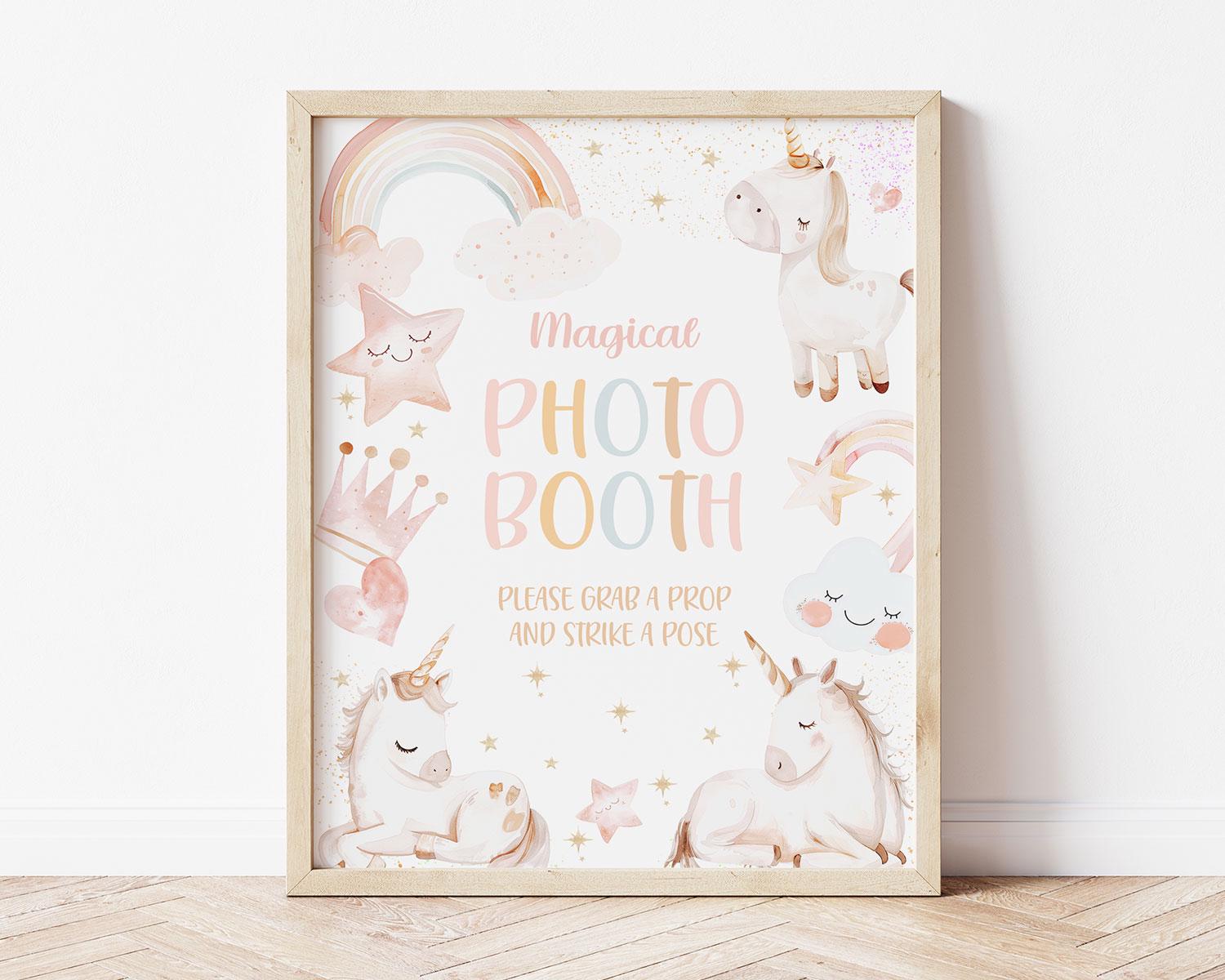Unicorn Photo Booth Sign, Unicorn and Rainbow Decoration, Girl Unicorn ...