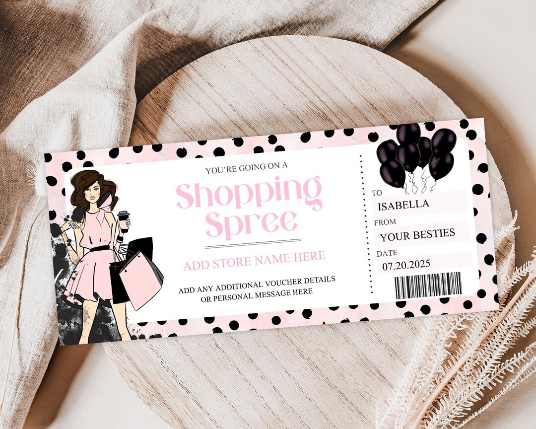 Editable Shopping Spree Gift Voucher, Shopping Day Gift Card Template ...