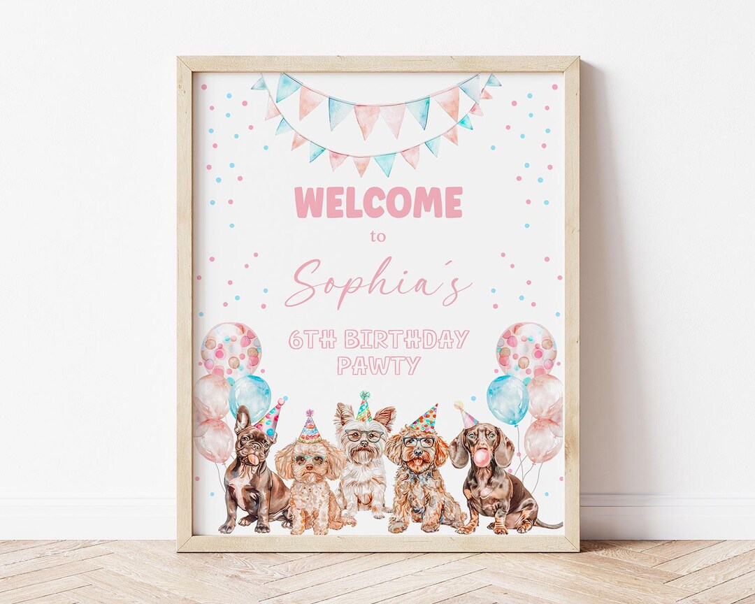 Dog Birthday Welcome Sign, Pawty Girl Birthday Party Decor, Puppy Party ...