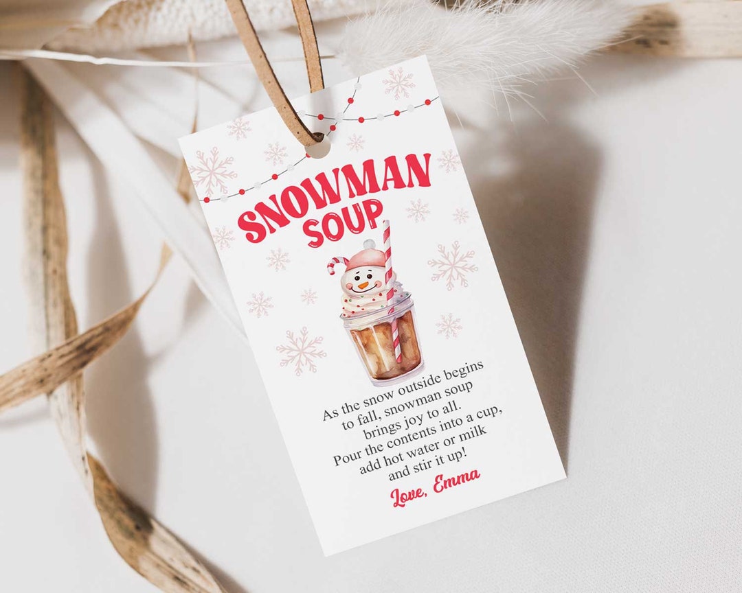 Snowman Soup Treat Bag Tag, Chocolate Bombs Gift Tags, Hot Cocoa ...
