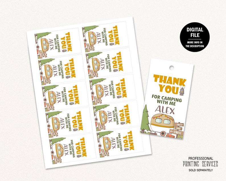 Camping Birthday Favor Tag, Boy Camping Party Gift Tag, Treat Thank You ...