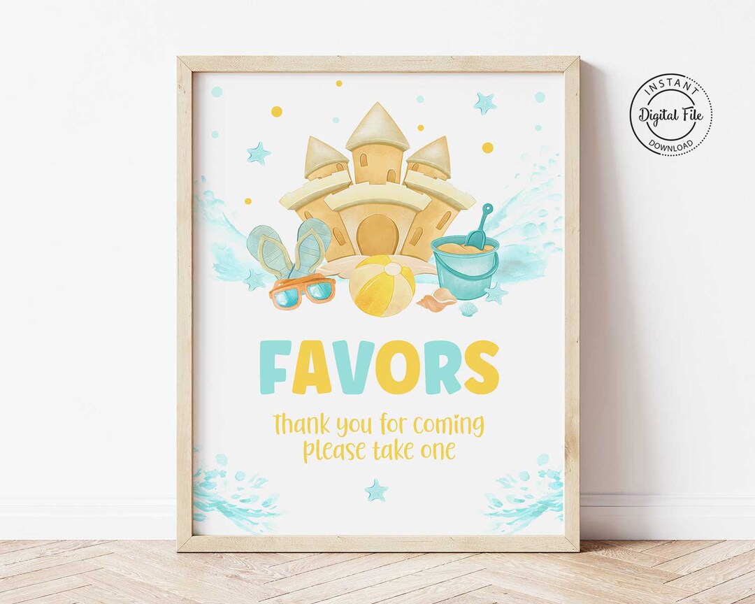 Kids Beach Birthday Party Favor Sign, Sandcastle Birthday Decor, Pool ...