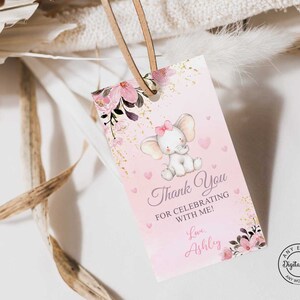 Pink and Purple Floral Elephant Baby Shower Tag, It's a Girl Baby ...
