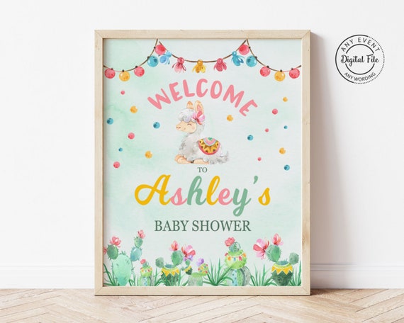 Llama and Cactus Baby Shower Welcome Sign, Mexican Fiesta Alpaca Poster ...