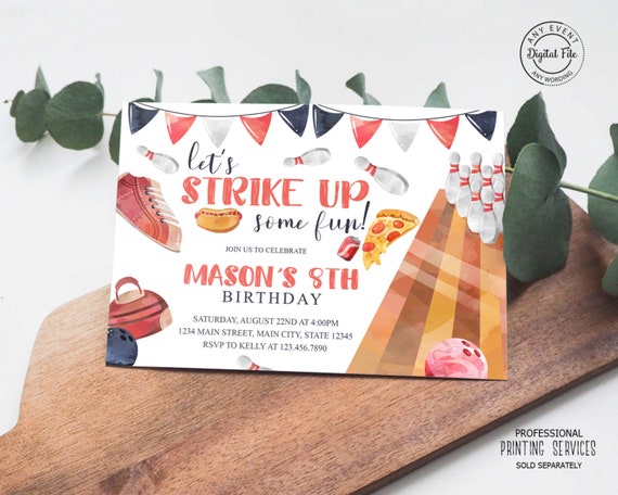 Bowling Birthday Party Invite, Strike Up Some Fun Bowling Birthday ...