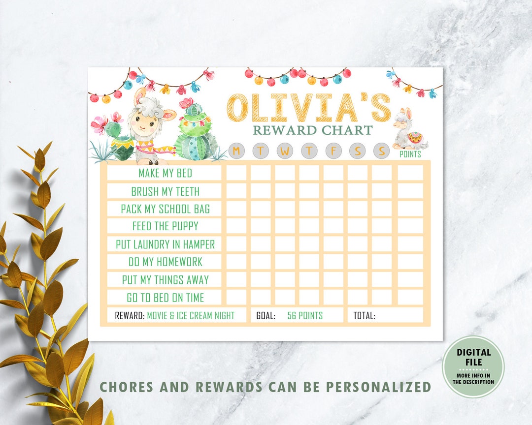 Llama Fiesta Reward Chart Printable Cactus Responsibility - Etsy