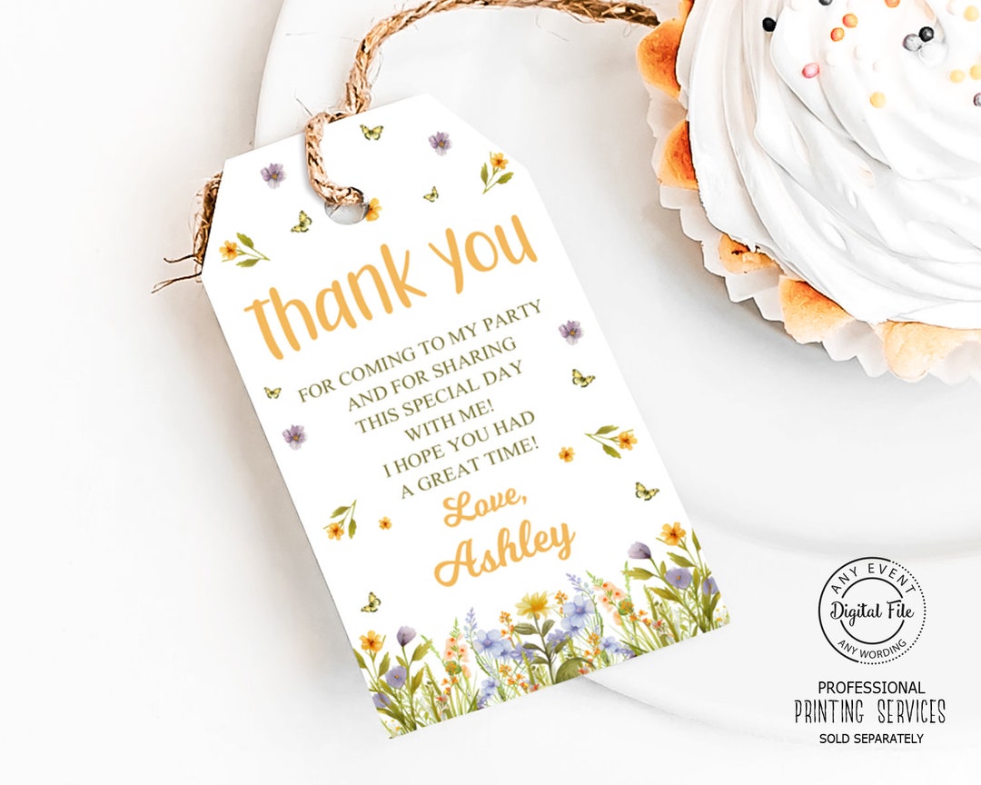 Wildflower Girl Birthday Thank You Tag, Little Wildflower Floral Party ...