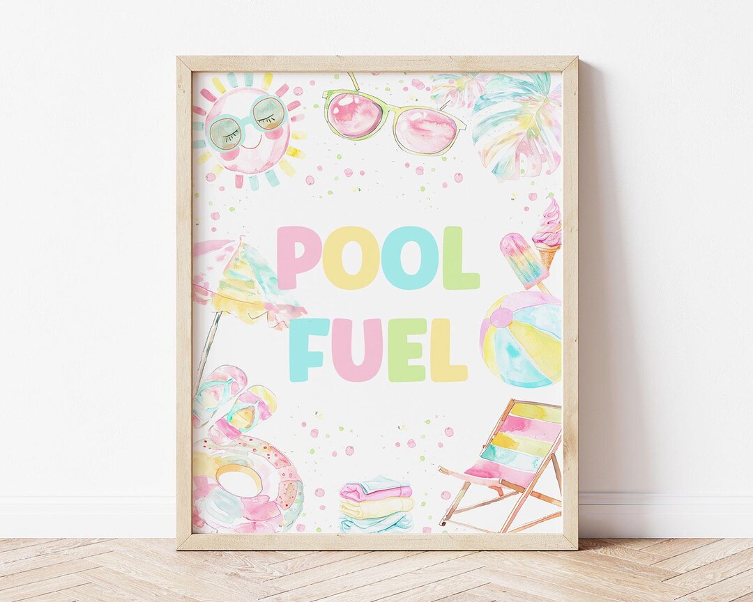 Girl Swimming Party Pool Fuel Table Sign, Pool Birthday Food and Drink ...