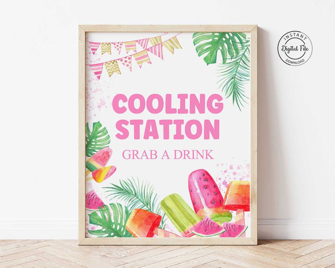 Two Cool Cooling Station Sign, Pool Party Drinks Table Sign, Summer ...