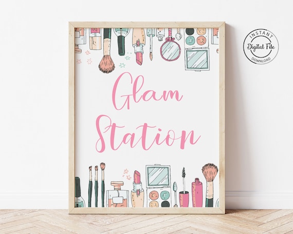 Makeup Birthday Glam Station Sign Spa Birthday Table Decor | Etsy