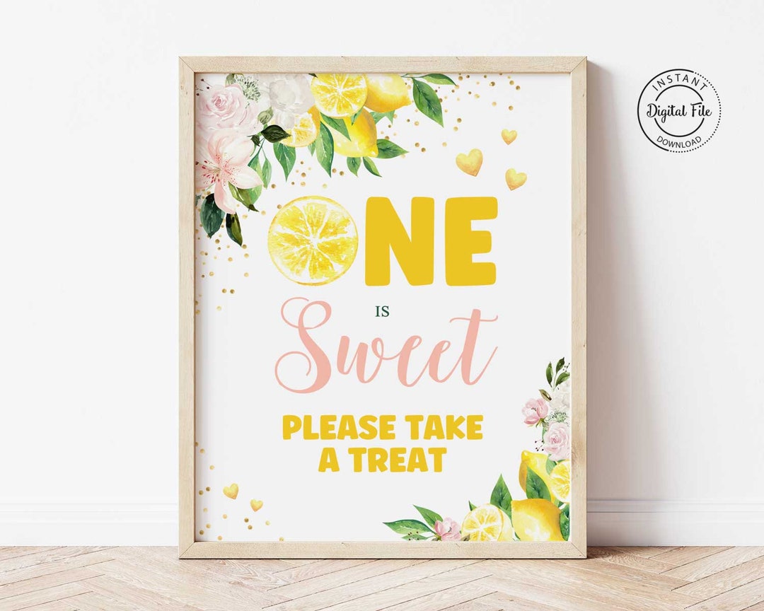 One is Sweet Please Take a Treat Sign, Floral Lemons 1st Birthday Party ...