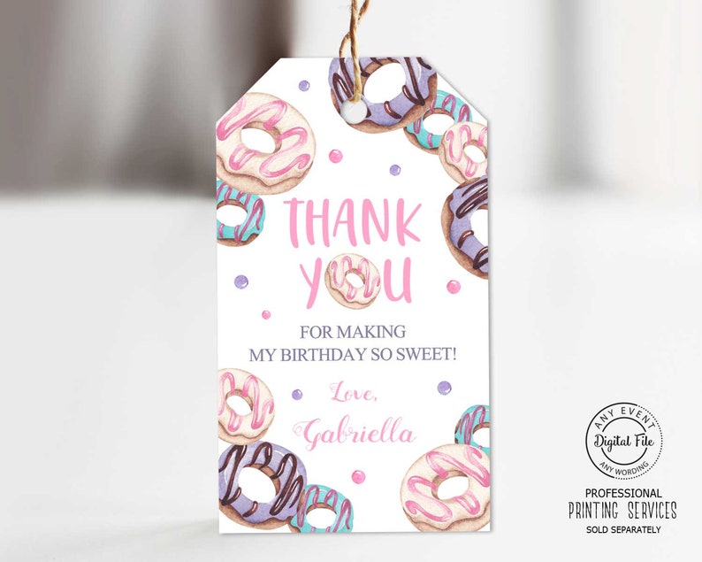 Donut Birthday Thank You Tag, Donut Grow up Favors Bag Tag, Two Sweet ...