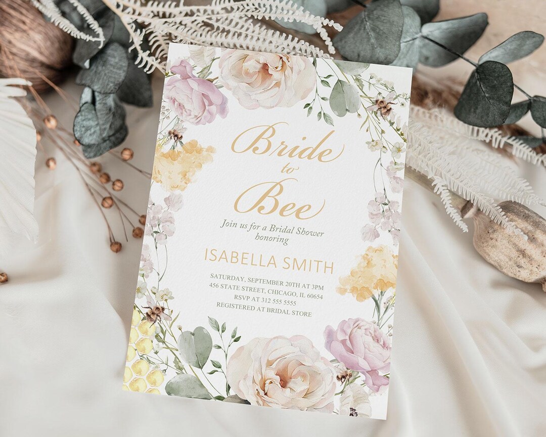 Bee to Bee Bridal Shower Invitation, Floral Honeybee Wedding Shower ...