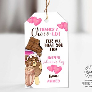 Thanks a Choco-lot Thank You Tag, Valentine's Day Thank You Tag ...