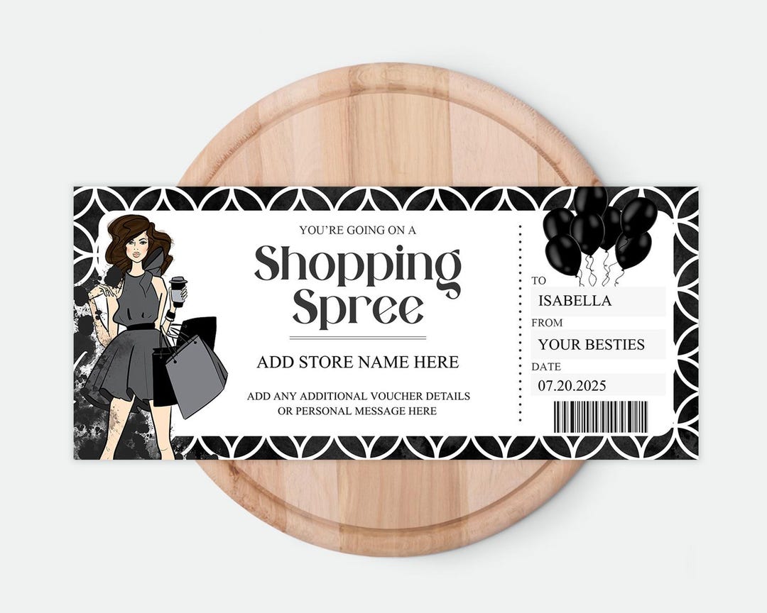 Editable Shopping Spree Gift Voucher, Shopping Trip Surprise Ticket ...