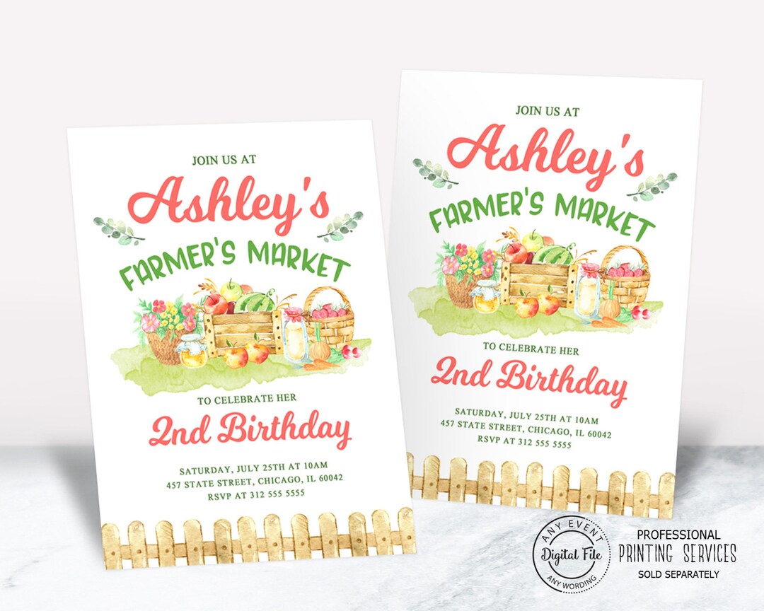 Farmer's Market Birthday Invitation, Fruits and Veggies Kids Party ...