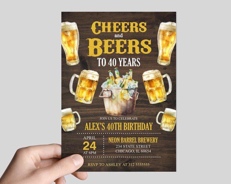 Editable Cheers and Beers Birthday Invitation, Brewery Birthday Party ...