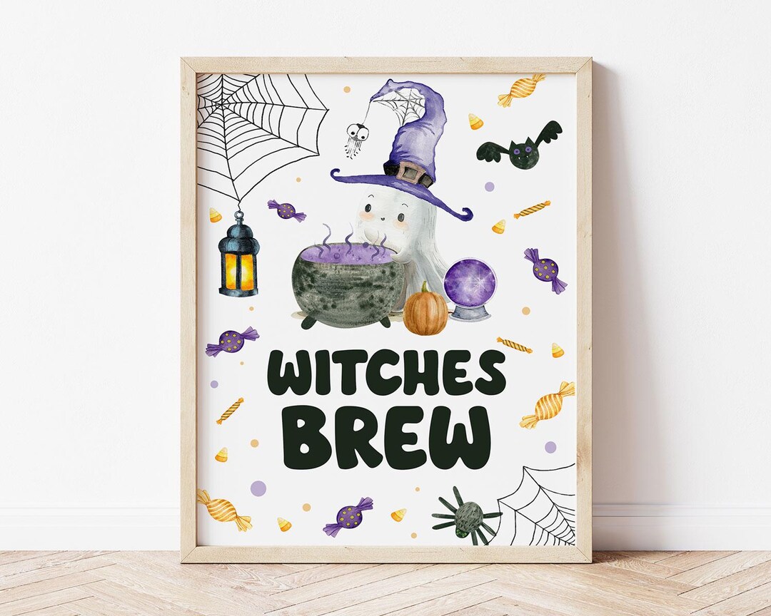 Witches Brew Halloween Party Sign, Ghost Birthday Table Decor ...