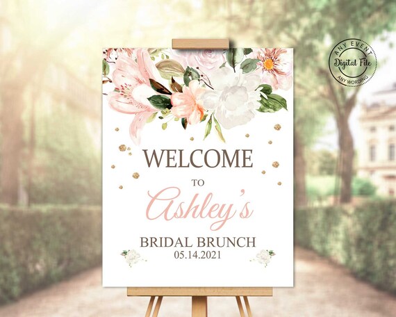 Brunch and Bubbly Bridal Shower Welcome Sign, Floral Bridal Luncheon ...