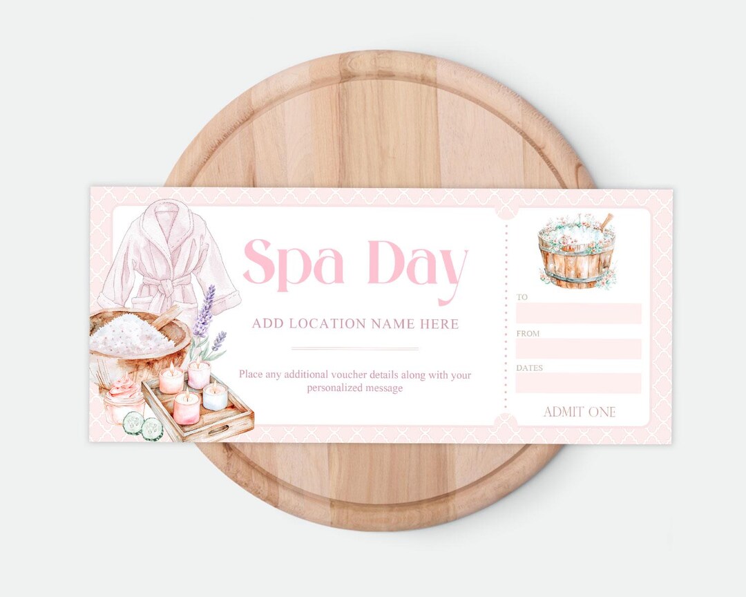 Spa Day Gift Voucher, Birthday Voucher, Surprise Spa Treatment Coupon ...