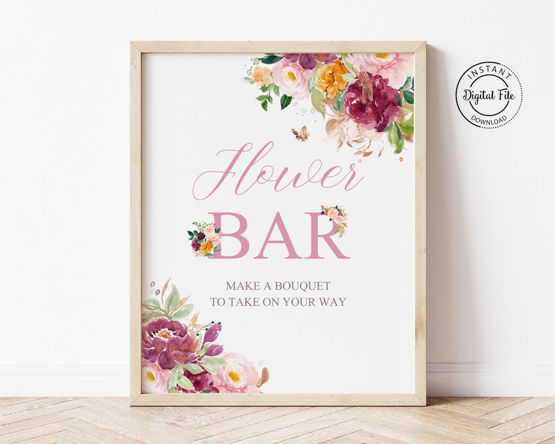 Flower Bar Table Sign Make Your Own Bouquet Stand Decor Printable Bloom ...